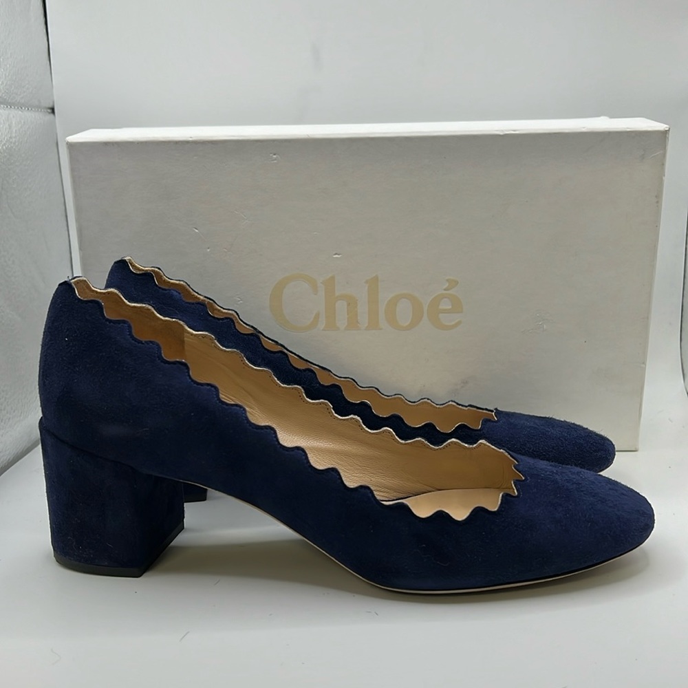 Chloe Lauren Blue Lagoon Slip On Block Heels Shoes Sc… - Gem